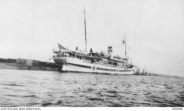 The hospital ship HMHS Assaye berthed at the quay at Port Said after ...