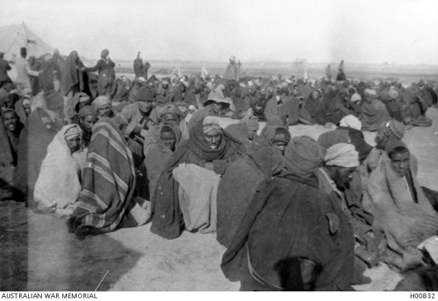 Kantara, Egypt. c. 1916. Members of the Egyptian Labour Corps awaiting ...