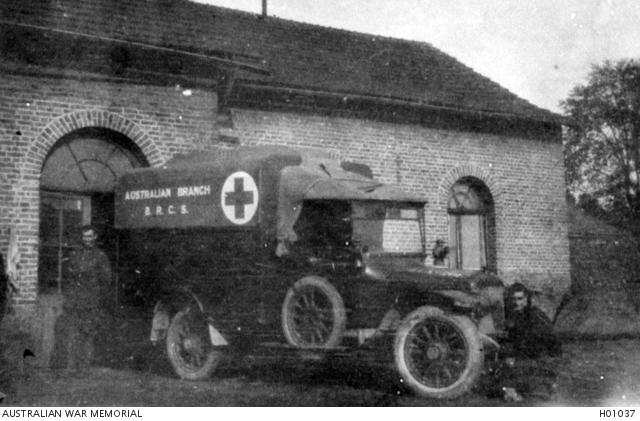 Longpre, France. 1918-11. An Australian Red Cross vehicle outside a Red ...