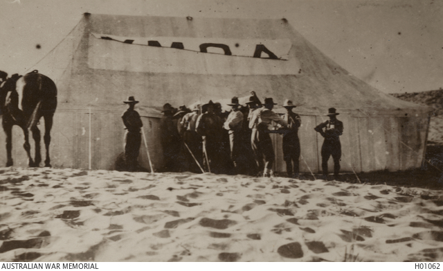 YMCA TENT IN REST CAMP AT DEIR-EL-BELAH. | Australian War Memorial