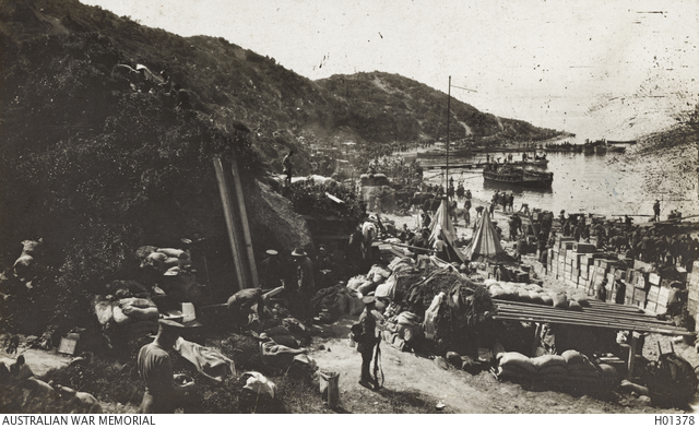 GALLIPOLI, TURKEY. 1915-04. THE SCENE AT ANZAC COVE A FEW DAYS AFTER ...