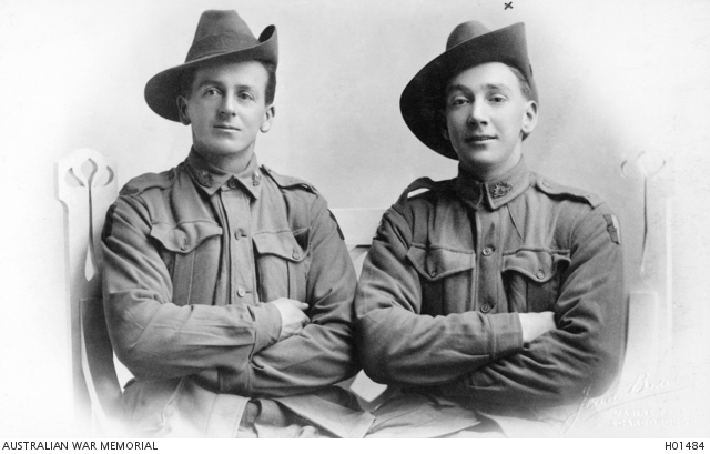 Studio portrait of an unidentified soldier (left) and 600 Gunner Jack ...