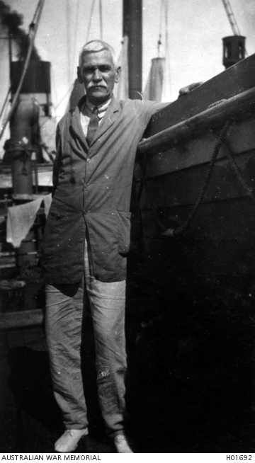 AT SEA. 1919. CAPTAIN AHAP PATON, THE PADRE ABOARD HMAT TAKADA ...