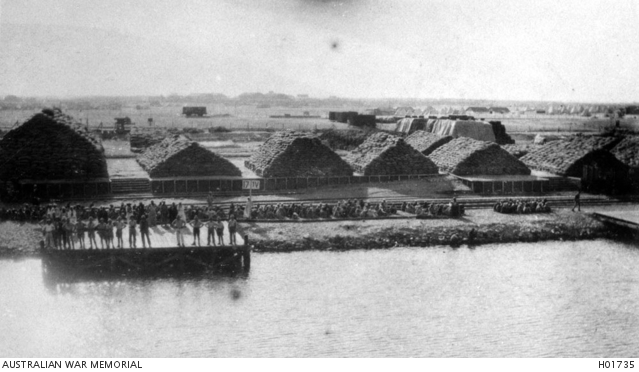 KANTARA, EGYPT. 1919. SUPPLY DUMPS AT THE ARMY CAMP ON THE BANK OF THE ...