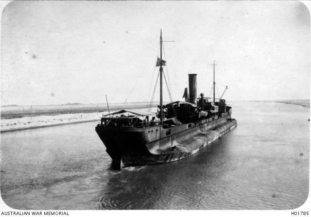 SUEZ CANAL, EGYPT. A TURRET SHIP OVERTAKING HMAT TAKADA. | Australian ...