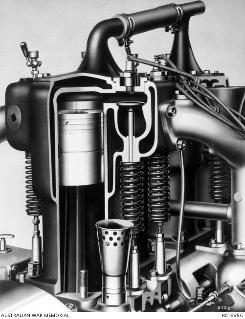 CUTAWAY VIEW OF A SECTION OF THE ENGINE FITTED TO PEERLESS TRUCKS MADE ...