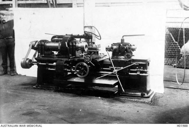 A STEEL TURNING LATHE, PROBABLY AT MUNITION WORKS IN STIRLING, WA ...