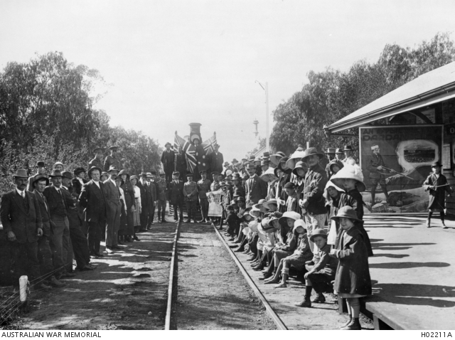 Wallumbilla, Queensland. c. 1916. A touring recruiting train at the ...