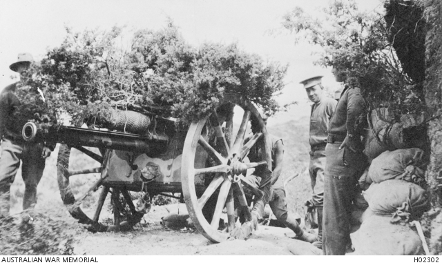 Gallipoli. 1915. Members of Australian Artillery No 9 Battery with a ...
