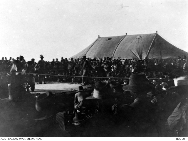 MARAKEB BEACH, PALESTINE. 1917-08-21. A BOXING TOURNAMENT IN PROGRESS ...