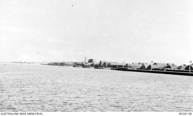 Kantara, Egypt. c. 1917. A line of wharves on the Suez Canal. (Donor M ...