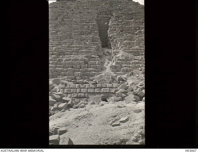 The entrance to the smallest of the pyramids with some remains of the ...