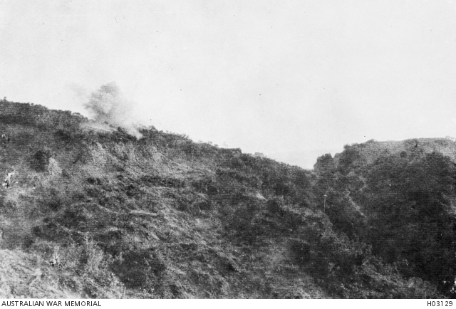 A Turkish artillery shell bursting close to the Australian lines ...