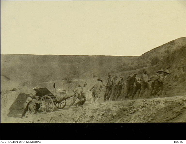 Walker's Ridge, Gallipoli. 1915. Australian soldiers hauling a water ...