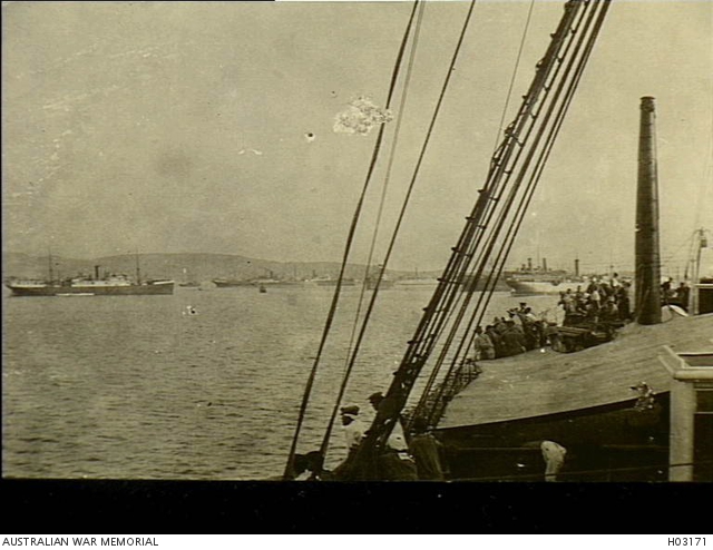 Mudros Harbour, Aegean Islands. c. 1915. A variety of shipping seen ...
