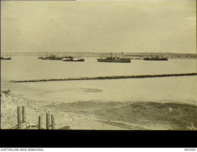 Mersa Matruh, Egypt. 1915. Shipping at anchor off the beach. Photograph ...