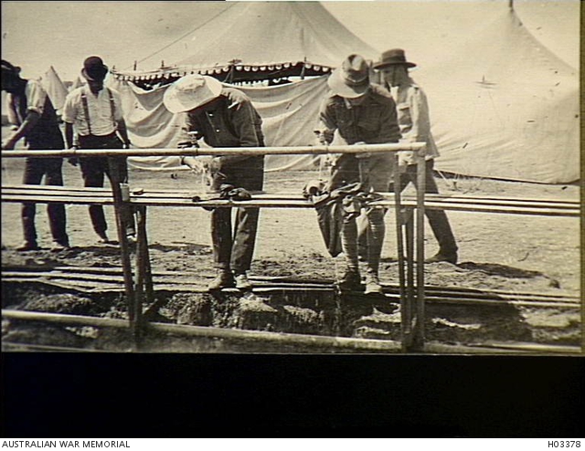 Liverpool, NSW. c. 1914. Soldiers doing their laundry at the Army camp ...