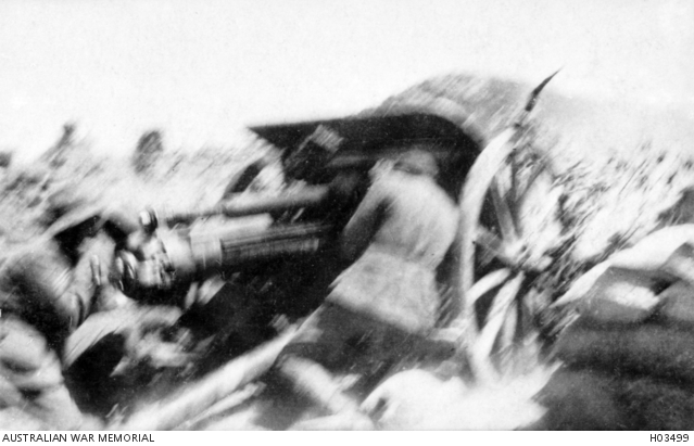 Anzac Area, Gallipoli. 1915. An Australian 18 pounder gun in action ...