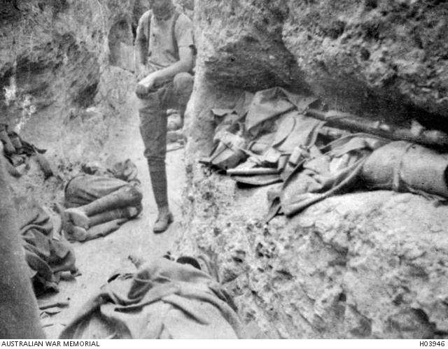 Anzac Area, Gallipoli. 1915. Two Anzac Corps soldiers resting in a ...