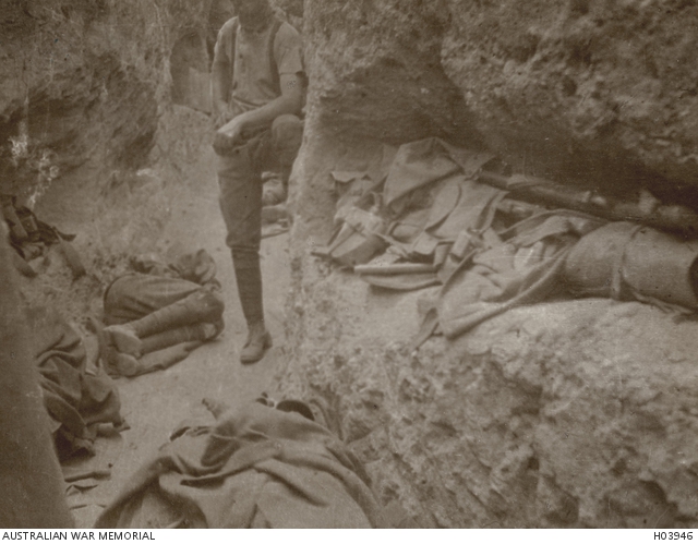 Anzac Area, Gallipoli. 1915. Two Anzac Corps soldiers resting in a ...
