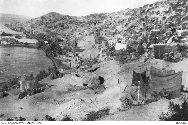 Gallipoli. 1915. Australian Army camp sites built on high ground above ...