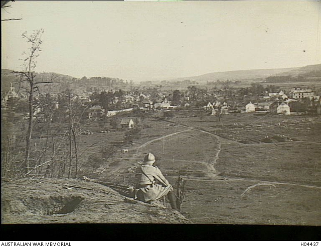 Aisne Area, France. 1918-10-11. A lone French soldier surveys the ...