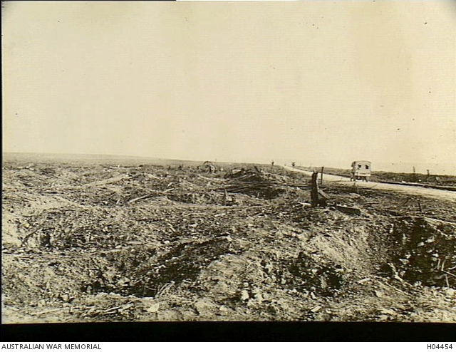 Aisne Area, France. 1918. A lone French Army vehicle driving along a ...