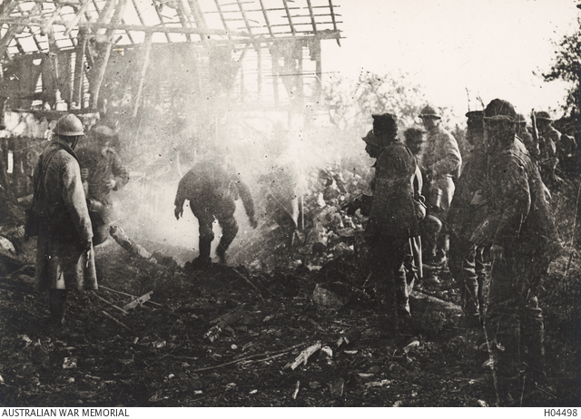 The taking of Catigny by American troops and German troops surrendering ...