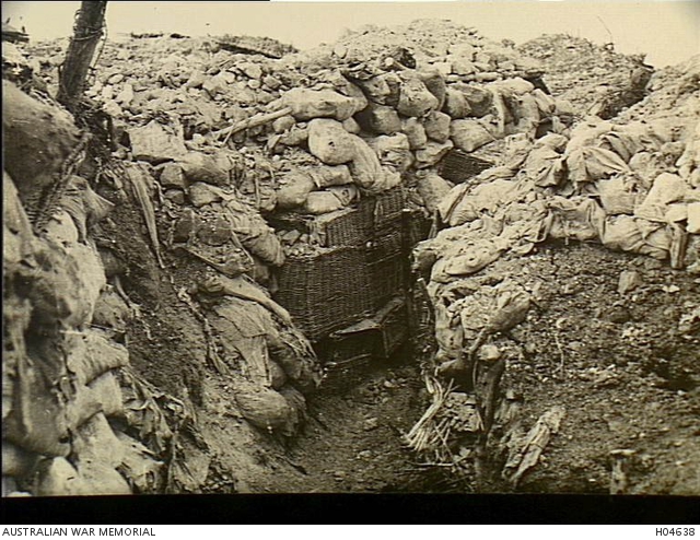 Marne, France. 1915-10-01. A captured German trench near Champagne with ...