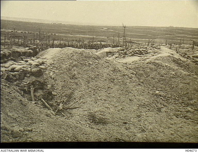 Marne, France. 1915-10-08. A crater, made by a French Army land mine ...
