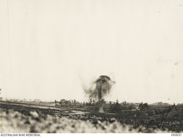 A German shell bursting on the slopes at Mont Kokerelle. | Australian ...