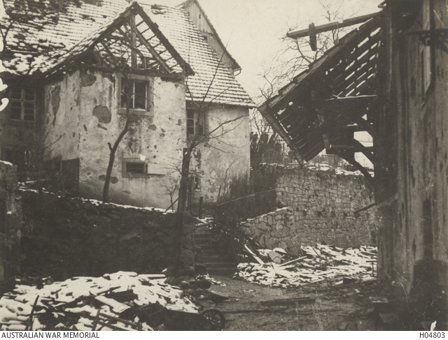 Houses destroyed by Howitzer shells in the village of Sultzern, Alsace ...
