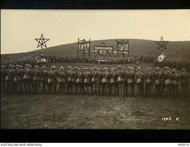 Italy. c. 1918. A quadrangle formed by soldiers of the Italian 13th Army Corps of Engineers ...
