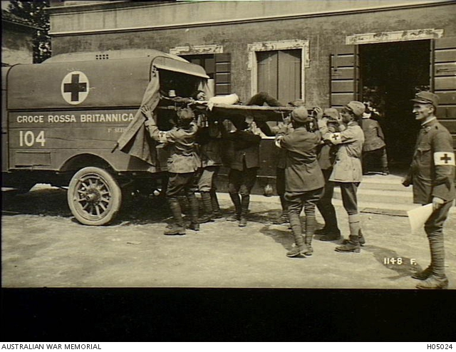 Italy. c. 1918. An ambulance, supplied by the British Red Cross ...