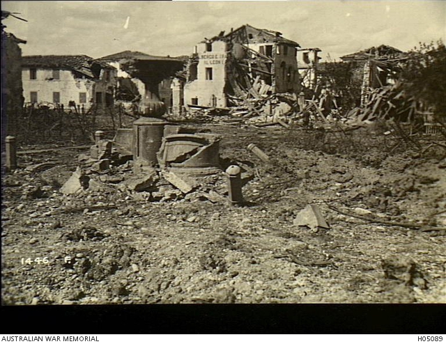Italy. c. 1918. War damage in the village of Nervesa after the Italian ...