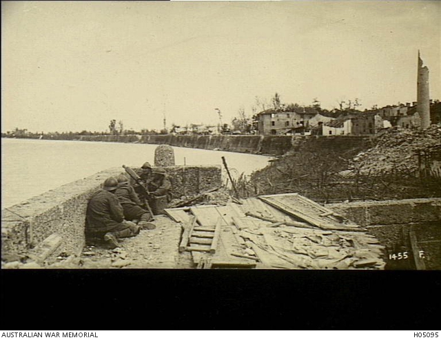Italy. c. 1918. The Piave Bridge at Nervesa with the Italian Army 1st ...