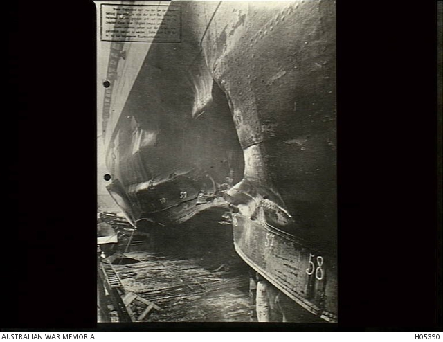Germany. 1916-08-21. Severe hull damage to a Konig class German warship ...