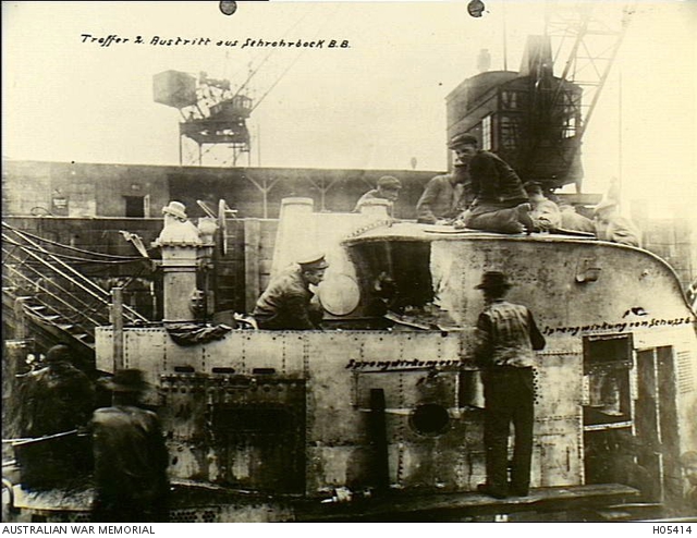 Germany. c. 1916. Shell damage to the superstructure of German Navy ...