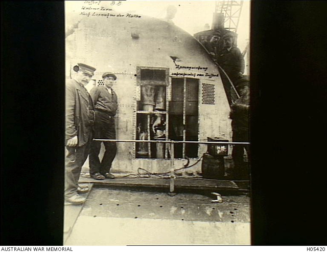 Germany. c. 1916. Shell damage to the superstructure of German Navy ...
