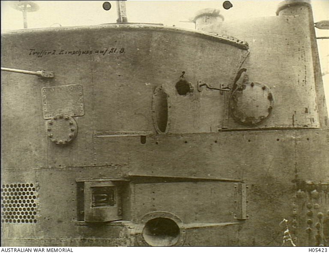 Germany. c. 1916. Shell damage to the superstructure of German Navy ...