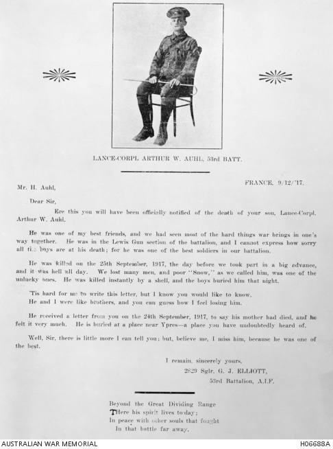 Portrait of Lance Corporal (LCpl) Arthur Wilfred Auhl, 53rd Battalion ...