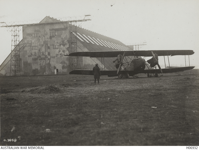 Namur, Belgium. c. 1918. A large German AEG aircraft outside a Zeppelin ...