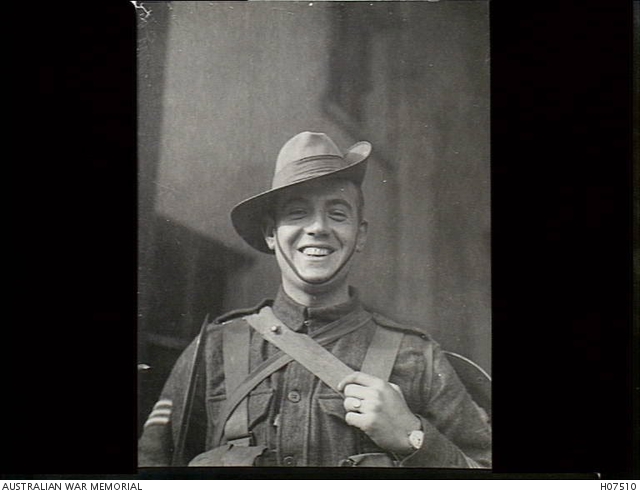 England. A happy Australian Army sergeant arriving in England ...