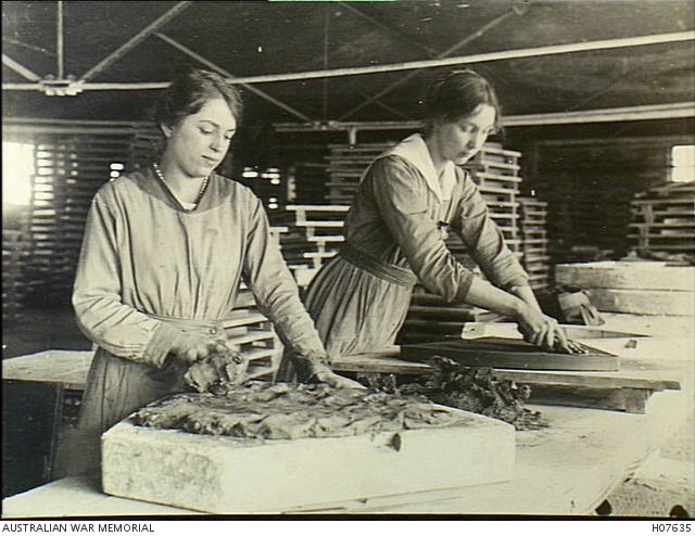 Leicestershire, England. Two women war workers in a terra cotta works ...