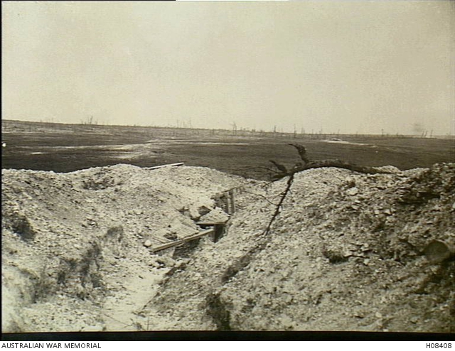 Western Front. c. 1916. A former German Army front line trench near ...
