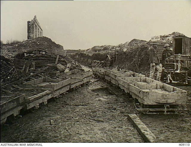 Arras, France. c. 1917. British Army trench railway supply trucks on ...