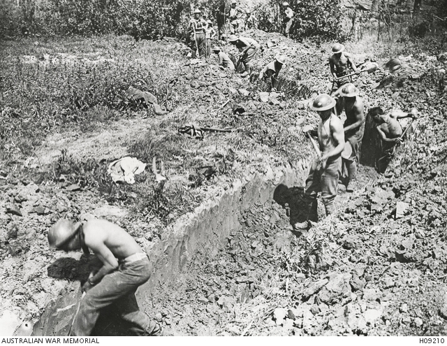Messines, Belgium. c. 1917. A communication trench being dug by British ...
