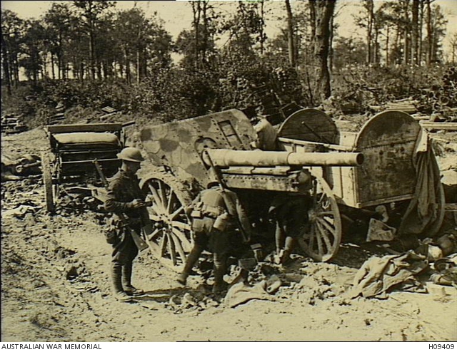 Chipilly, France. c. 1917. Two British Army soldiers examining a German ...