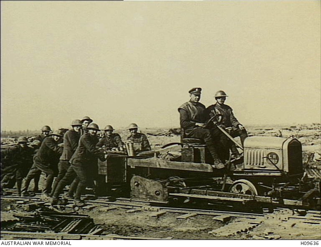St Julien, Belgium. c. 1918. A motor engined railed vehicle which was ...