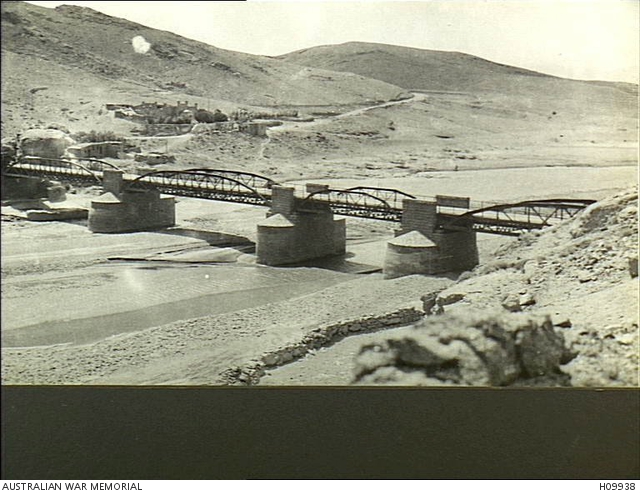 Mesopotamia Campaign. c. 1918. Looking towards Menjil with a bridge in ...